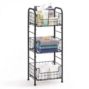 shinoske freestanding bathroom shelves storage shelf,tall 3-tier wire shelving floor stand for bathroom, kitchen, living room (black)