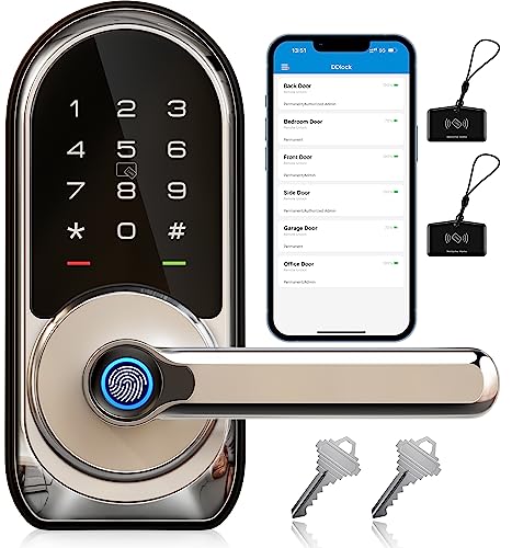 Veise Smart Lock, Keyless Entry Door Lock with Handle, Fingerprint Door Lock, 7-in-1 Smart Locks for Front Door, Electronic Digital Lock with Keypad, APP Control, Front Door Lock Set, Satin Nickel