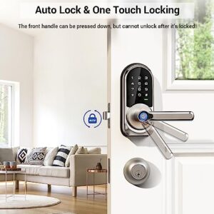 Veise Smart Lock, Keyless Entry Door Lock with Handle, Fingerprint Door Lock, 7-in-1 Smart Locks for Front Door, Electronic Digital Lock with Keypad, APP Control, Front Door Lock Set, Satin Nickel