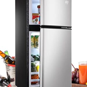 KRIB BLING Mini Fridge with Freezer on Top, 3.5 Cu.Ft Compact Refrigerator with 7 Levels Adjustable Thermostat, Small Fridge for Dorm, Office, RV Camping, Silver