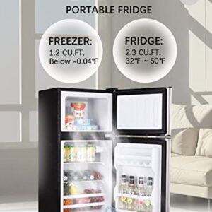 KRIB BLING Mini Fridge with Freezer on Top, 3.5 Cu.Ft Compact Refrigerator with 7 Levels Adjustable Thermostat, Small Fridge for Dorm, Office, RV Camping, Silver