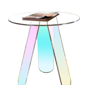 KSacry Acrylic Coffee Tables Modern Accent Night Stand Iridescent Table Coffee Table Side Table Round End Table Modern Chic Desk-Living for Office Home Decor (3 Legs Style, 15.7"L X 15.7"W X 17.7"H)