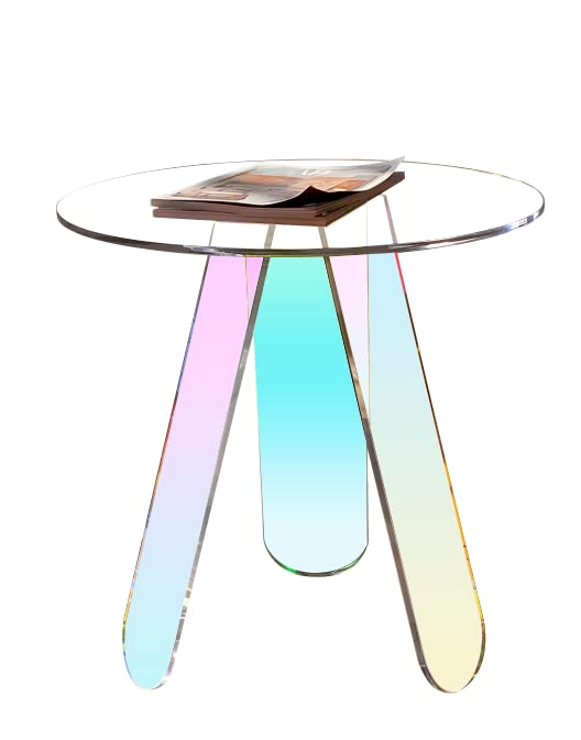 KSacry Acrylic Coffee Tables Modern Accent Night Stand Iridescent Table Coffee Table Side Table Round End Table Modern Chic Desk-Living for Office Home Decor (3 Legs Style, 15.7"L X 15.7"W X 17.7"H)