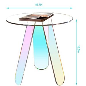 KSacry Acrylic Coffee Tables Modern Accent Night Stand Iridescent Table Coffee Table Side Table Round End Table Modern Chic Desk-Living for Office Home Decor (3 Legs Style, 15.7"L X 15.7"W X 17.7"H)