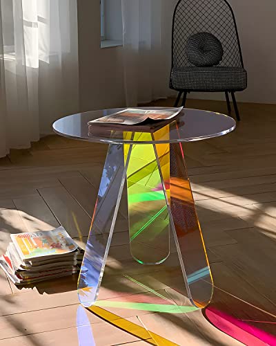 KSacry Acrylic Coffee Tables Modern Accent Night Stand Iridescent Table Coffee Table Side Table Round End Table Modern Chic Desk-Living for Office Home Decor (3 Legs Style, 15.7"L X 15.7"W X 17.7"H)