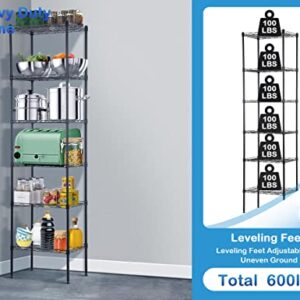 6-Tier Metal Wire Shelving Unit Tall Shelf Storage Rack NSF Certified Storage Shelves 600 Lbs Capacity Standing Utility Shelf for Laundry Kitchen Pantry Garage Organization Snack Shelf