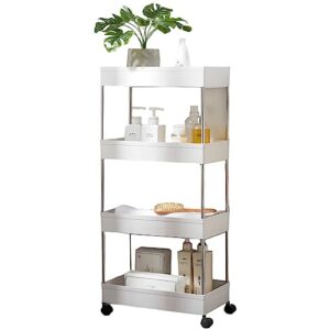 rutily 4 tier slim rolling storage cart bathroom mobile shelving unit kitchen rolling utility organizer for laundry narrow places white