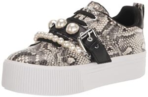 karl lagerfeld paris women's vidya pearls-lace sneaker, black/white, 9.5