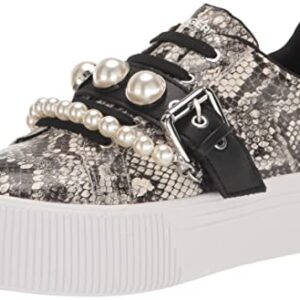 Karl Lagerfeld Paris Women's Vidya Pearls-Lace Sneaker, Black/White, 9.5