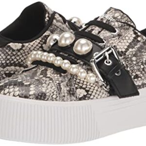 Karl Lagerfeld Paris Women's Vidya Pearls-Lace Sneaker, Black/White, 9.5