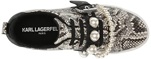 Karl Lagerfeld Paris Women's Vidya Pearls-Lace Sneaker, Black/White, 9.5