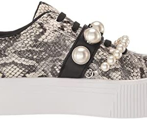 Karl Lagerfeld Paris Women's Vidya Pearls-Lace Sneaker, Black/White, 9.5