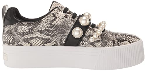 Karl Lagerfeld Paris Women's Vidya Pearls-Lace Sneaker, Black/White, 9.5