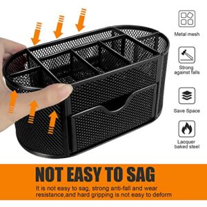 HOPECK Desk Organizer Office Accessories, Multi-Functional Mesh Desk Organizer with 8 Compartments and 1 Drawer for Home, Office, School, Workshop, kitchen (Black)