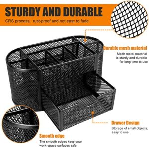 HOPECK Desk Organizer Office Accessories, Multi-Functional Mesh Desk Organizer with 8 Compartments and 1 Drawer for Home, Office, School, Workshop, kitchen (Black)