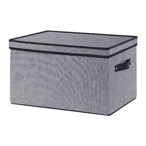 yheenlf fabric storage boxes,storage baskets for shelves with lids, fabric storage bins with handles, decorative linen closet organizers boxes,medium, gray, 1-pack