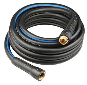 eaduty hybrid garden hose 5/8 in. x 25 ft, heavy duty, lightweight, flexible with swivel grip handle and solid brass fittings, gray+blue