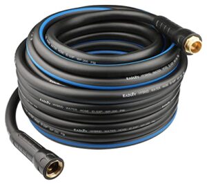 eaduty hybrid garden hose 5/8 in. x 75 ft, heavy duty, lightweight, flexible with swivel grip handle and solid brass fittings, gray+blue