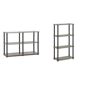 furinno turn-n-tube 3-tier double size storage display rack, french oak grey/black & (99557gyw/bk) turn-n-tube 4-tier multipurpose shelf display rack - french oak grey/black