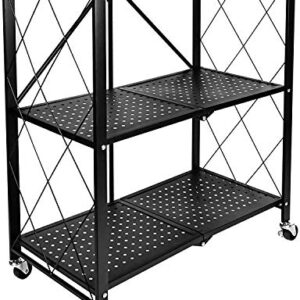 HealSmart 4-Tier Heavy Duty Foldable Metal Rack Storage Shelving Unit, Black & 3-Tier Heavy Duty Foldable Metal Rack Storage Shelving Unit with Wheels Moving Easily Organizer Shelves, Black