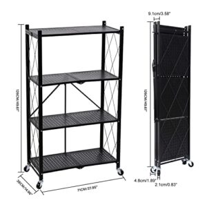 HealSmart 4-Tier Heavy Duty Foldable Metal Rack Storage Shelving Unit, Black & 3-Tier Heavy Duty Foldable Metal Rack Storage Shelving Unit with Wheels Moving Easily Organizer Shelves, Black