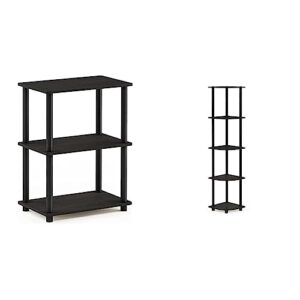 furinno turn-n-tube no tool 3-tier storage shelf, narrow, french oak grey/black & turn-n-tube 5 tier corner display rack multipurpose shelving unit, 1-pack, espresso/black