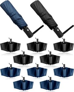 wesiti 10 pack rain umbrellas bulk windproof travel umbrellas folding umbrella automatic open and close collapsible umbrella portable compact umbrella for family men women kids (black, navy)