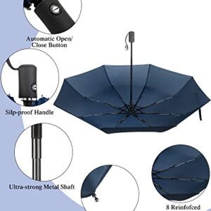 Wesiti 10 Pack Rain Umbrellas Bulk Windproof Travel Umbrellas Folding Umbrella Automatic Open and Close Collapsible Umbrella Portable Compact Umbrella for Family Men Women Kids (Black, Navy)