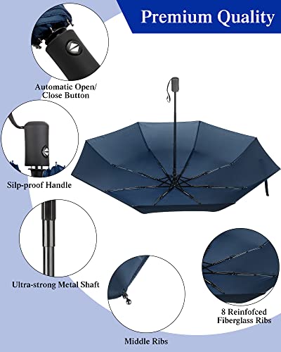 Wesiti 10 Pack Rain Umbrellas Bulk Windproof Travel Umbrellas Folding Umbrella Automatic Open and Close Collapsible Umbrella Portable Compact Umbrella for Family Men Women Kids (Black, Navy)