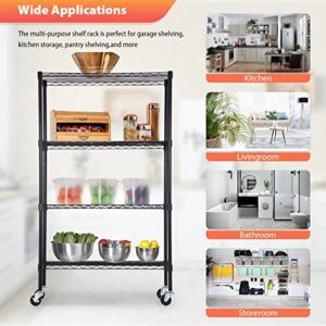 FDW Wire Shelving Storage Shelves 4-Shelf Adjustable NSF Wire Shelf Heavy Duty Storage Shelving Unit on 3” Wheel Casters Commercial Metal Wire Rack 36L x 14W x 62H,Black