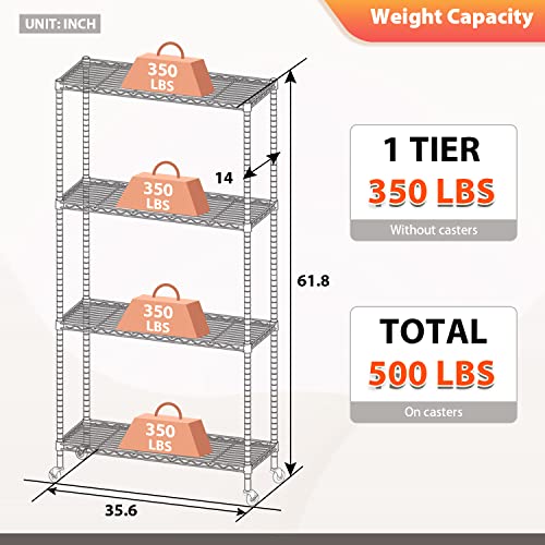 FDW Wire Shelving Storage Shelves 4-Shelf Adjustable NSF Wire Shelf Heavy Duty Storage Shelving Unit on 3” Wheel Casters Commercial Metal Wire Rack 36L x 14W x 62H,Black