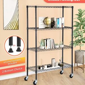 FDW Wire Shelving Storage Shelves 4-Shelf Adjustable NSF Wire Shelf Heavy Duty Storage Shelving Unit on 3” Wheel Casters Commercial Metal Wire Rack 36L x 14W x 62H,Black