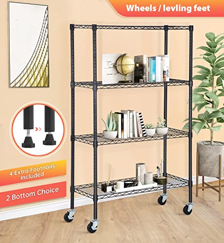 FDW Wire Shelving Storage Shelves 4-Shelf Adjustable NSF Wire Shelf Heavy Duty Storage Shelving Unit on 3” Wheel Casters Commercial Metal Wire Rack 36L x 14W x 62H,Black