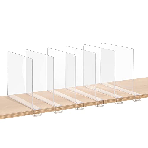 ZORCOR Clear Acrylic Shelf Dividers, Closets Shelf and Closet Separator for Organization in Bedroom, Kitchen and Office Shelves (6 Pack)