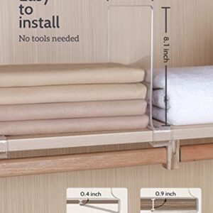 ZORCOR Clear Acrylic Shelf Dividers, Closets Shelf and Closet Separator for Organization in Bedroom, Kitchen and Office Shelves (6 Pack)