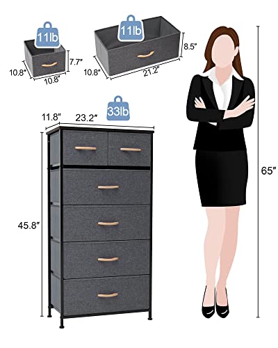 Crestlive Products Vertical Tall Fabric Dressers for Bedroom, Storage Tower - Sturdy Frame, Wood Top & Handles - Organizer Unit for Home Dorm