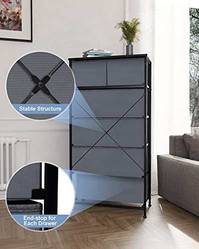 Crestlive Products Vertical Tall Fabric Dressers for Bedroom, Storage Tower - Sturdy Frame, Wood Top & Handles - Organizer Unit for Home Dorm