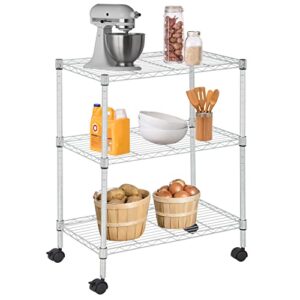 fdw 3 tier wire shelving metal storage shelves 23l x 13w x 32h layer storage shelves with wheels for kitchen garage small places,chrome