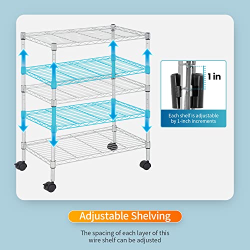 FDW 3 Tier Wire Shelving Metal Storage Shelves 23L x 13W x 32H Layer Storage Shelves with Wheels for Kitchen Garage Small Places,Chrome