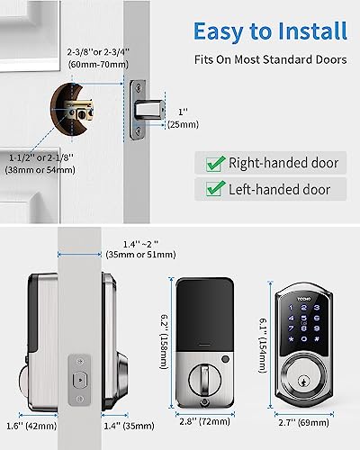 Smart Door Lock - TEEHO Keyless Entry Door Lock with Keypads - Electronic Door Locks - Easy Installation - IP54 Waterproof - Auto Lock