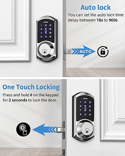 Smart Door Lock - TEEHO Keyless Entry Door Lock with Keypads - Electronic Door Locks - Easy Installation - IP54 Waterproof - Auto Lock