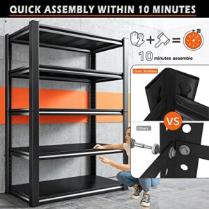 REIBII Garage Shelving Heavy Duty Storage Shelves Load 2000Lbs, Adjustable Garage Shelves Heavy Duty Shelving, 5-Tier Metal Shelving Unit, Garage Storage Shelves, Utility Shelf Racks, 40"W x18"D x72"H