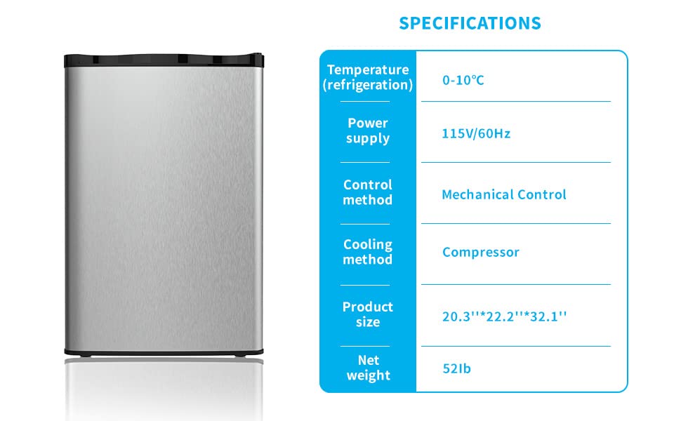 Anpuce 4.5 Cu. Ft Compact Refrigerator-Mini fridge Small Drink Food Storage Machine Upright Freezers Thermoelectric for Dorm, Garage, Camper, Basement, or Office, Single Door, stainless steel, Sliver