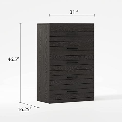 Galano Hamsper 5 Drawer Dresser - Chest of Drawers for Bedroom - Clothes Storage - Drawer and Closet Organizer - Drawer Glides - Easy Assembly - Dark Grey Oak