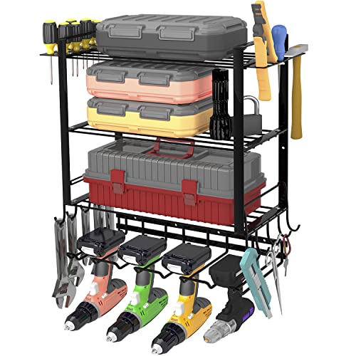 WIMART 4 Layers Power Tool Organizer, Wall Mount Heavy Duty Power Tool Organizers and Storage Cordless Drill Holder Storage for Handhold Power Tools At Home, Warehouse (Black - 1 Pcs/Set)