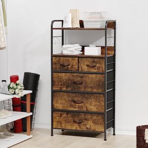 Jojoka Dresser for Bedroom with 5 Drawers, Dressers & Chests of Drawers for Hallway, Entryway, Storage Organizer Unit with Fabric, Sturdy Metal Frame, Wood Tabletop, Easy Pull Handle