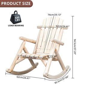 Outvita Wooden Rocking Chair Set of 2, Fir Log Adirondack Rocker, Outdoor Wood Accent Furniture Lounge Chairs for Garden Patio Backyard Porch (Natural Finish)