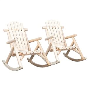 outvita wooden rocking chair set of 2, fir log adirondack rocker, outdoor wood accent furniture lounge chairs for garden patio backyard porch (natural finish)