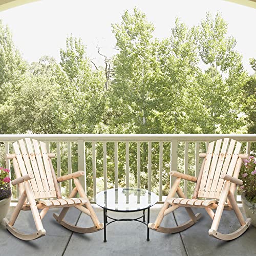 Outvita Wooden Rocking Chair Set of 2, Fir Log Adirondack Rocker, Outdoor Wood Accent Furniture Lounge Chairs for Garden Patio Backyard Porch (Natural Finish)