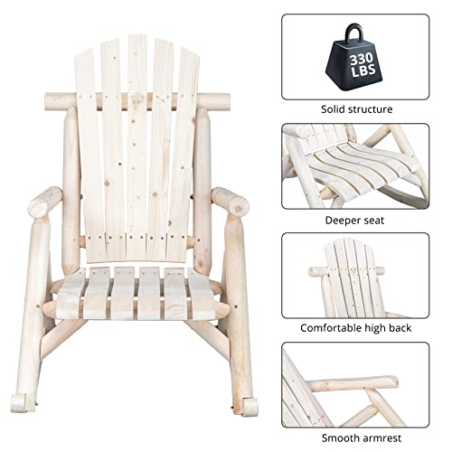 Outvita Wooden Rocking Chair Set of 2, Fir Log Adirondack Rocker, Outdoor Wood Accent Furniture Lounge Chairs for Garden Patio Backyard Porch (Natural Finish)